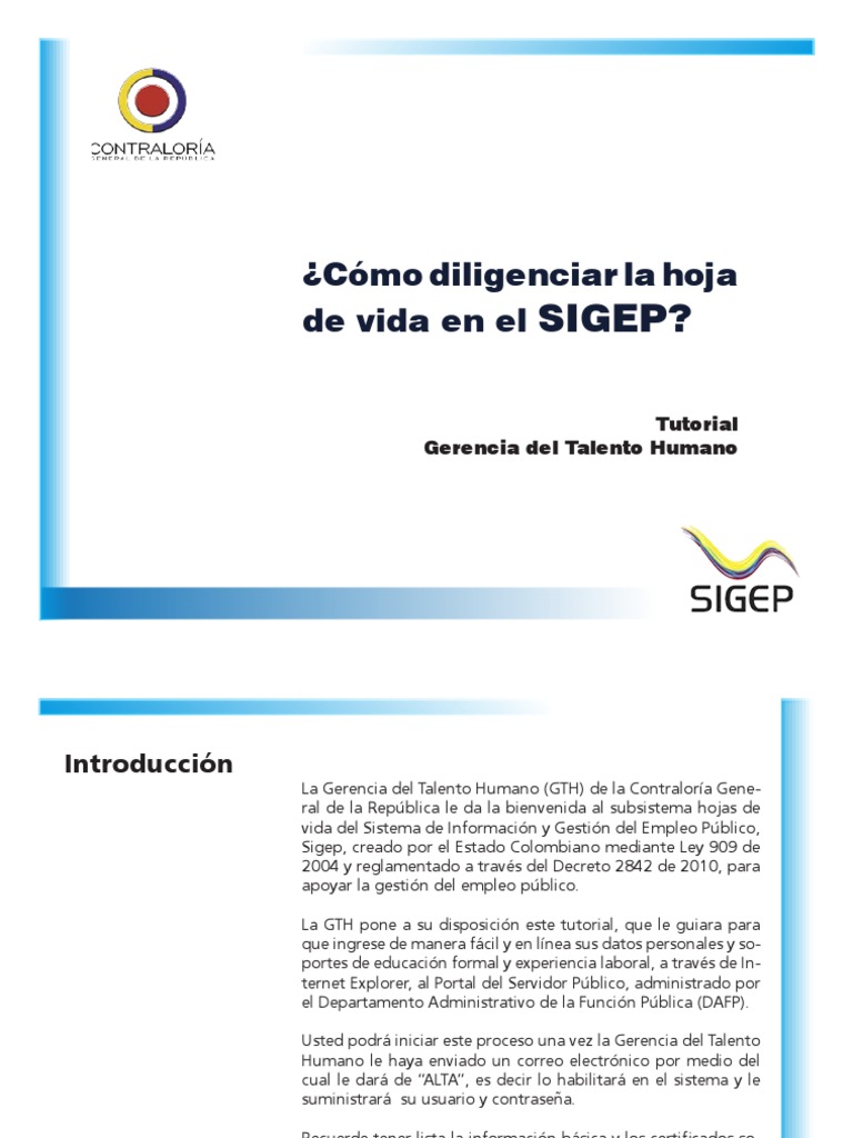 Diligenciamiento de Hoja de Vida en SIGEP | PDF | Contraseña | Internet