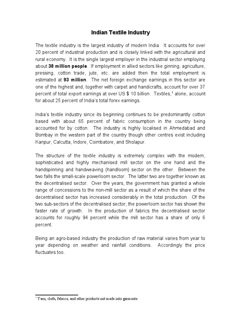 Indian Textile Industry Overview | PDF