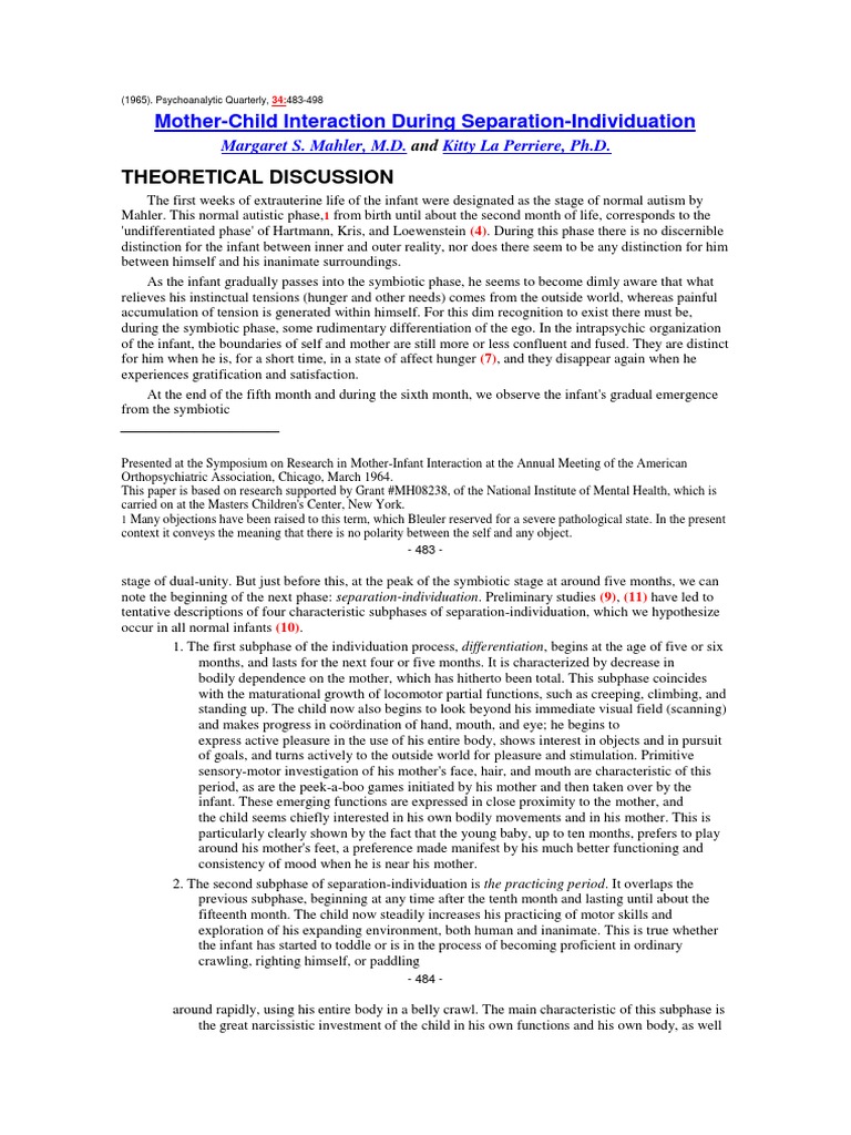 Mother-Child Interaction During Separation-Individuation | PDF | Id ...