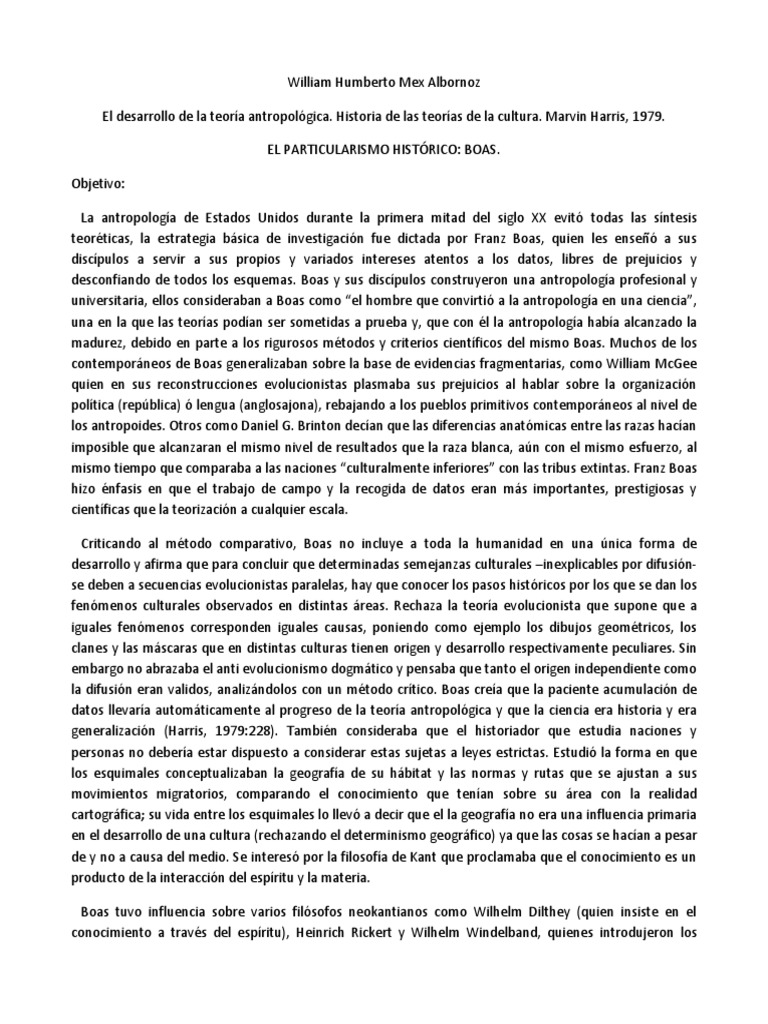 El Particularismo Historico Boas - Harris | PDF | Antropología | Science
