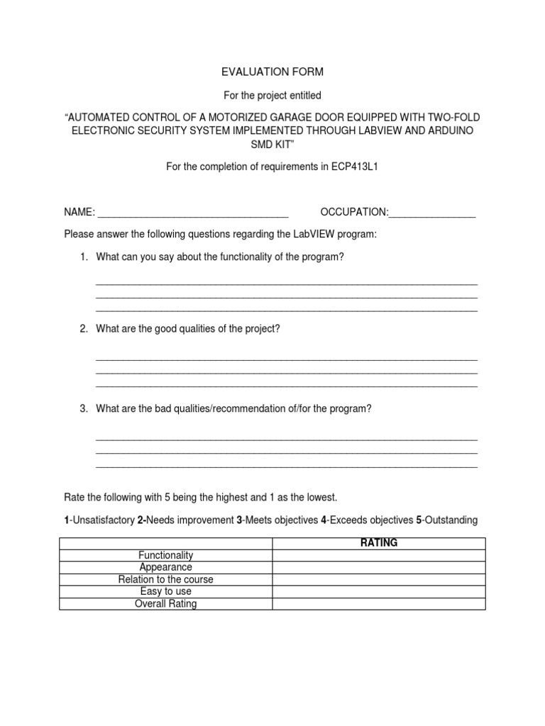 Evaluation Form: 1-Unsatisfactory 2-Needs Improvement 3-Meets ...