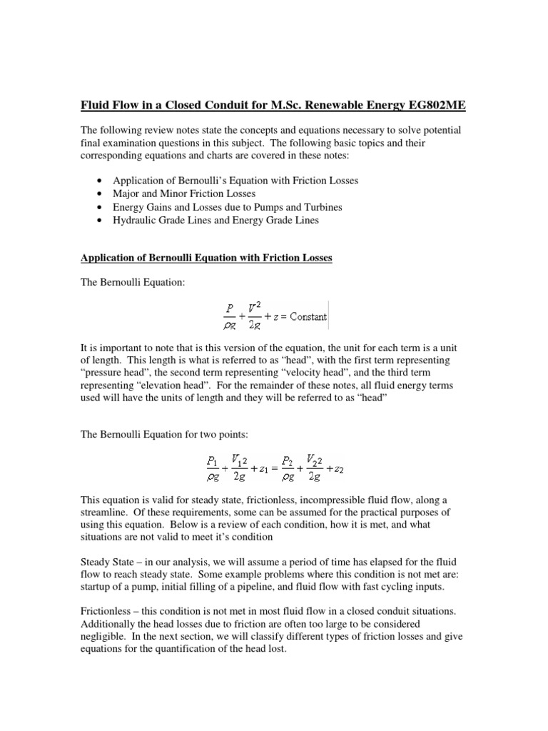 Class Notes: Fluid Flow in Closed Conduit | PDF | Reynolds Number ...
