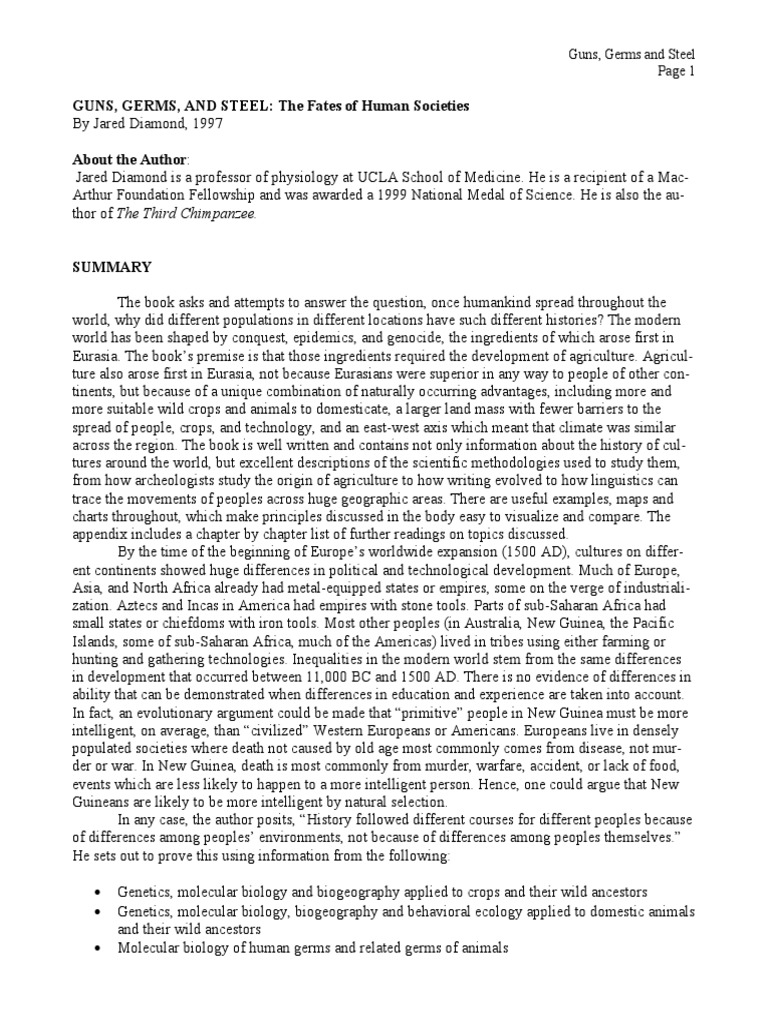 Guns Germs and Steel Summary | PDF | Domestication | Cereals