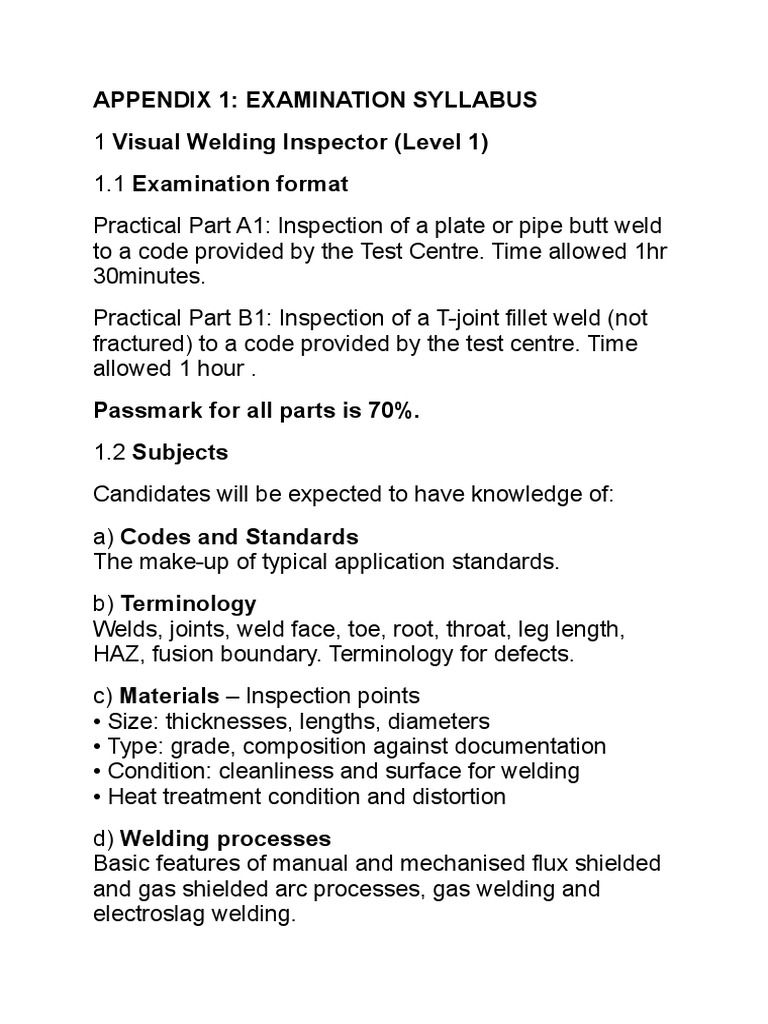Cswip 3.0 Syllabus | PDF | Welding | Construction