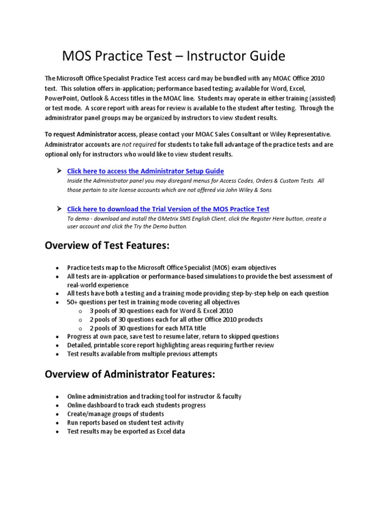 MOS_Practice_Test-Instructor_Guide.pdf | Microsoft Office 2010 ...