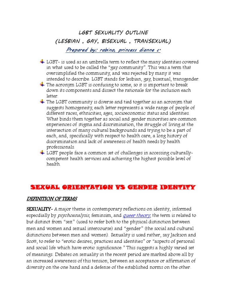 LGBT Sexuality Outline | PDF | Sexual Orientation | Homosexuality