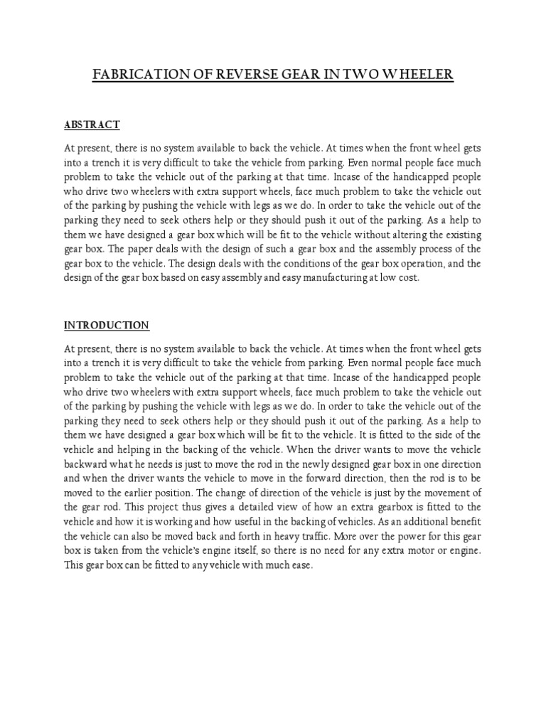 Reverse Gear System for Two-Wheelers | PDF | Transmission (Mechanics ...