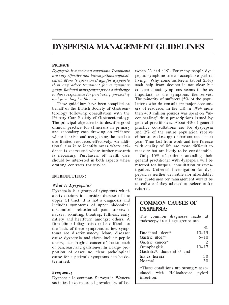 Dyspepsia Management Guidelines: Preface | PDF | Indigestion | Peptic Ulcer