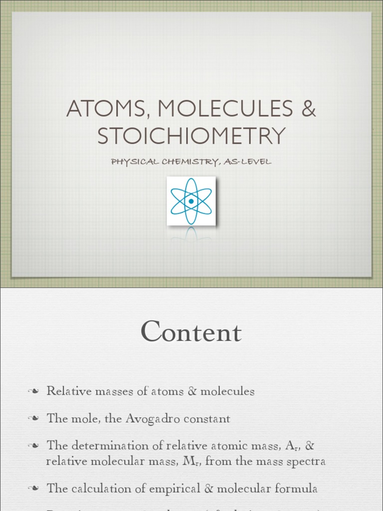 Atoms Molecules and Stoichiometry | PDF | Mole (Unit) | Molecules