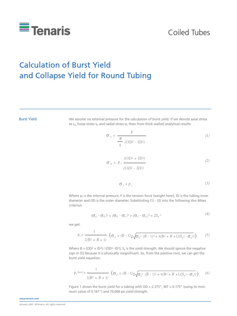 Calculation of Burst Yield | PDF | Strength Of Materials | Pi