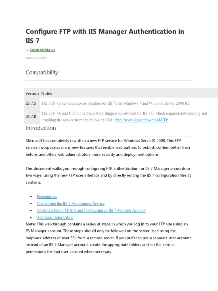 Configure FTP With IIS Manager Authentication in IIS 7 Printed | PDF ...