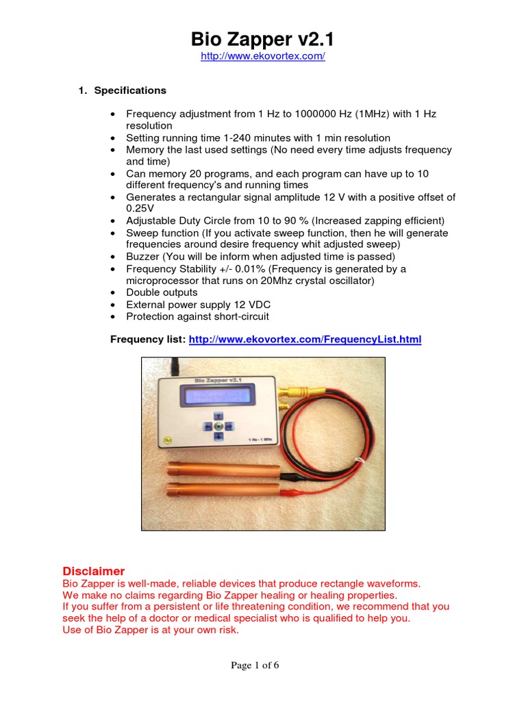 User Manual for the Bio Zapper v2.1: Instructions for Frequency ...