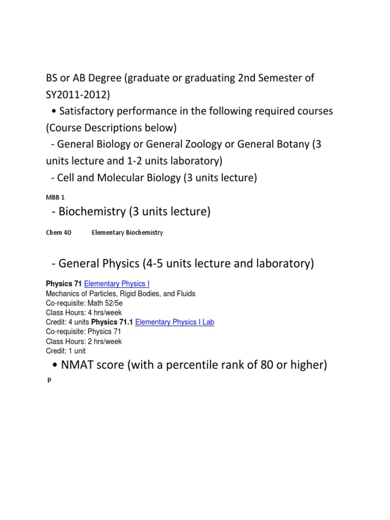 Biochemistry (3 Units Lecture) : Elementary Physics I | PDF