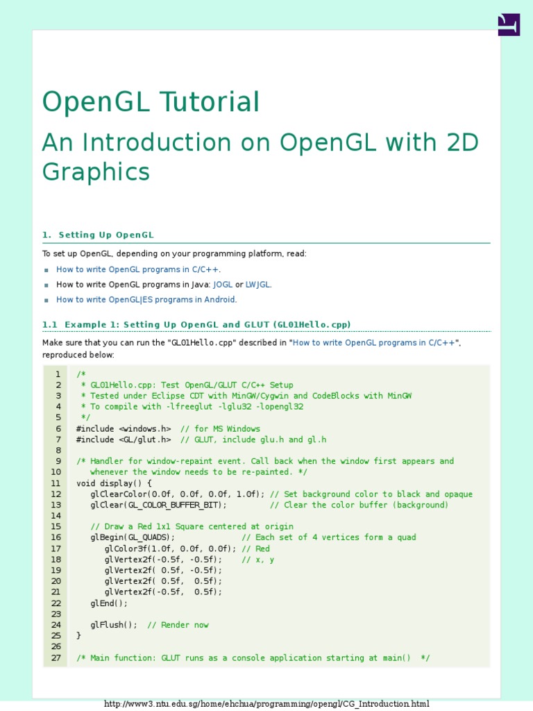 An Introduction On OpenGL With 2D Graphics - OpenGL Tutorial | PDF | Data Type | Integer ...