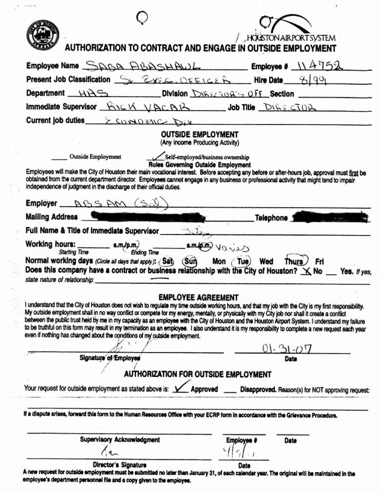 Saba Abashawl Outside Employment Approval Form | PDF