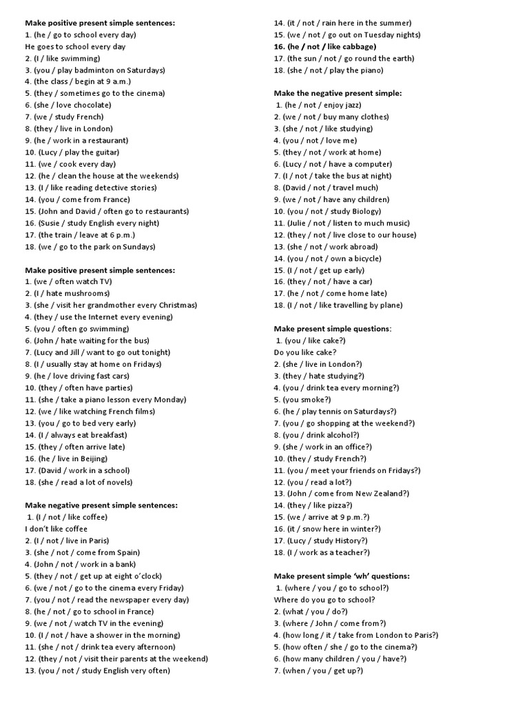 Positive Present Simple Sentences | PDF | Language Arts & Discipline