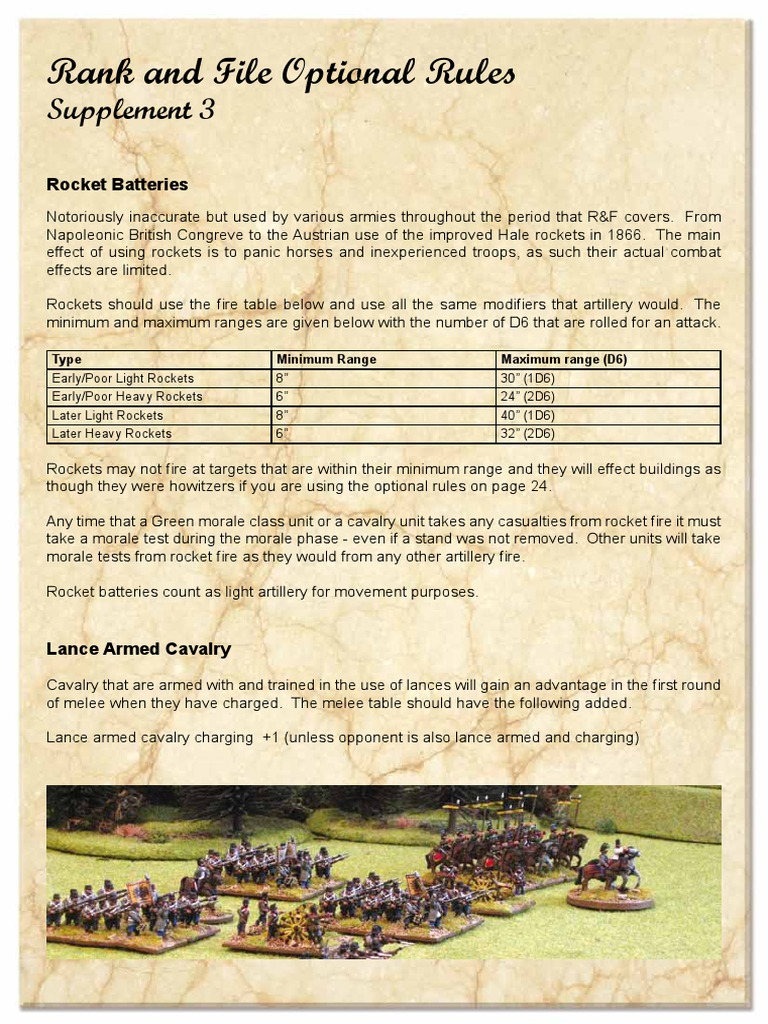 Rank and File Optional Rules Supplement 3 | PDF | Artillery Battery ...
