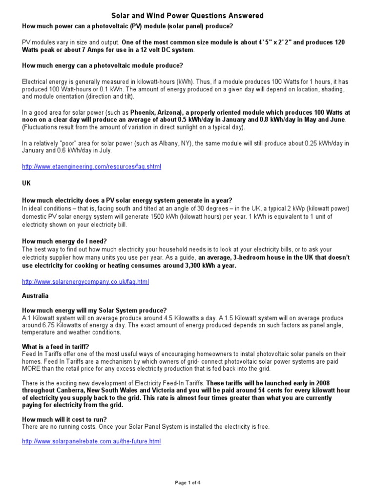 Solar and Wind Power Questions Answered | PDF