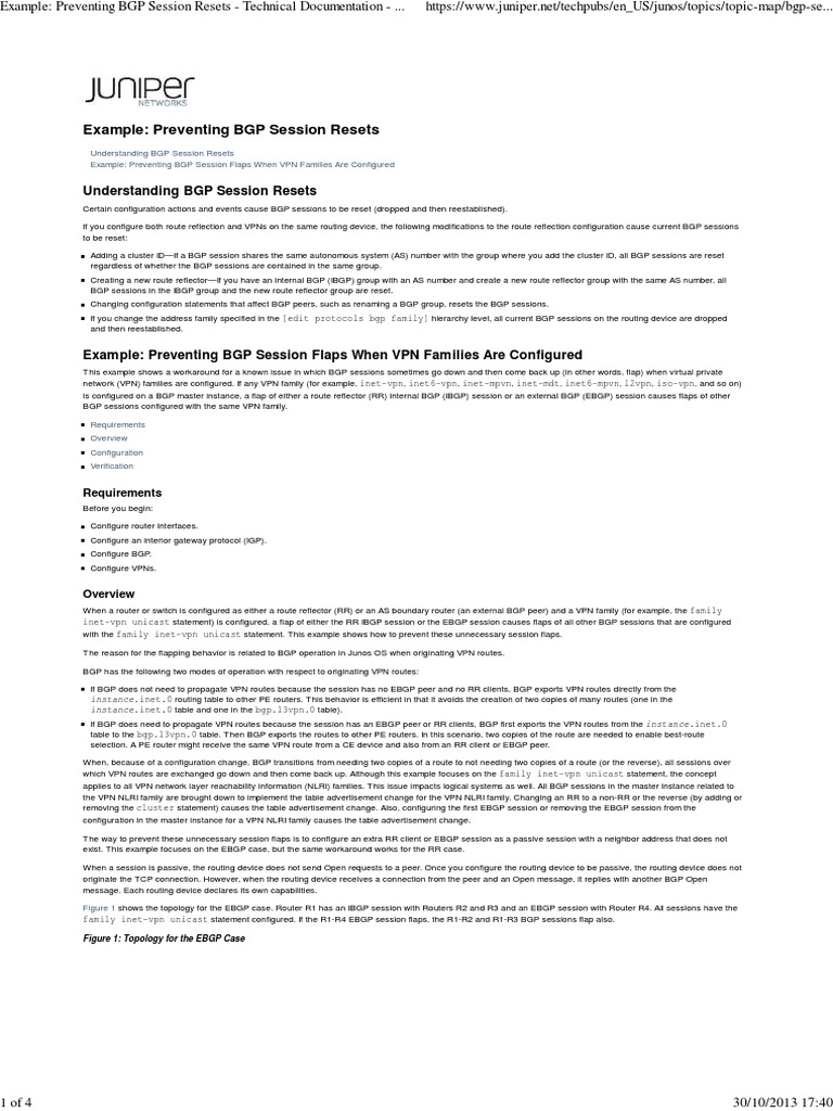 Example Preventing Bgp Session Resets Technical Documentation Support Juniper Networks 