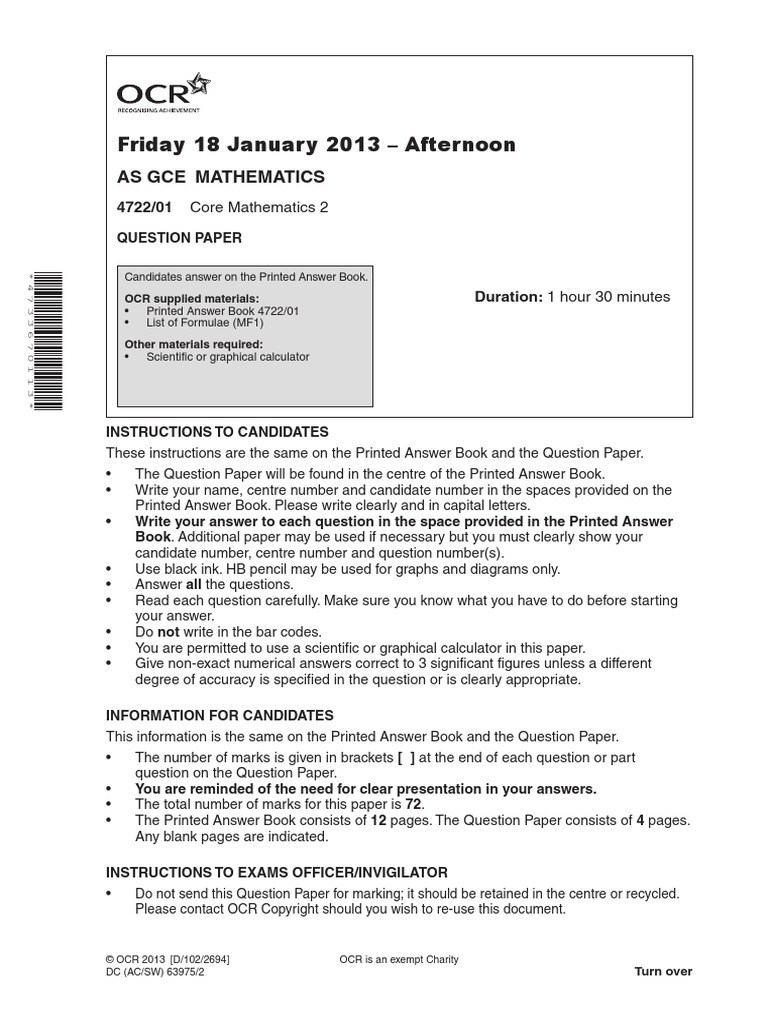 O'Levels Jan 2013 Core Math 2 | PDF