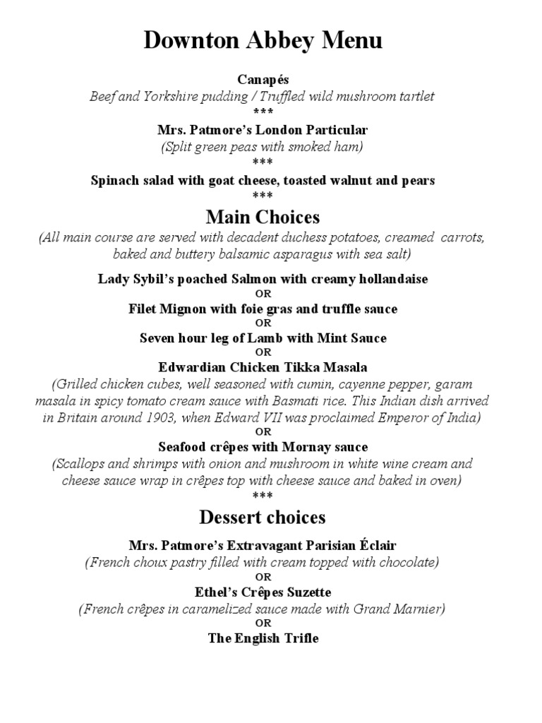 Downton Abbey Dinner Menu Options | PDF | Classics