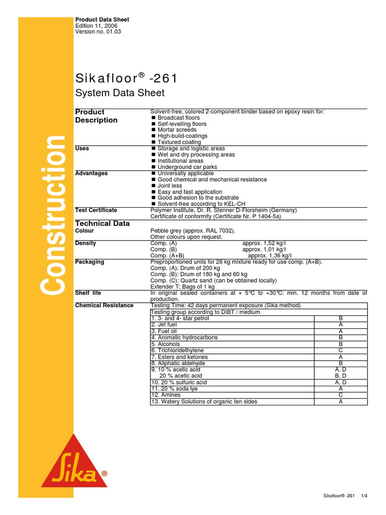 Sikafloor - 261: System Data Sheet | PDF | Sand | Epoxy