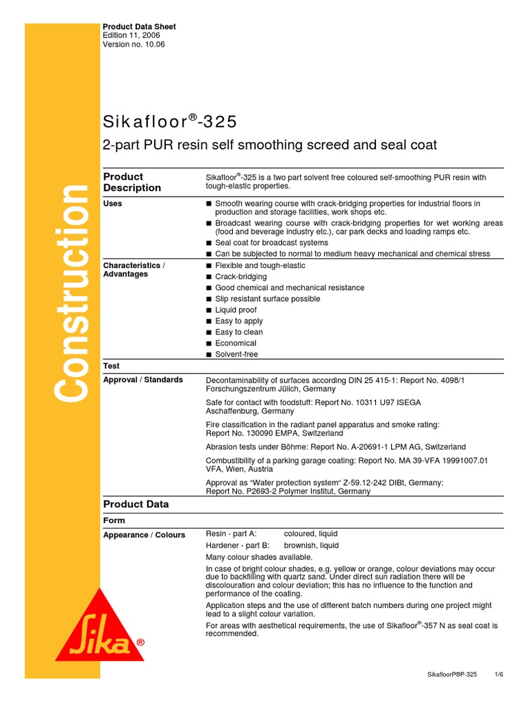 Sikafloor - 325: 2-Part PUR Resin Self Smoothing Screed and Seal Coat ...