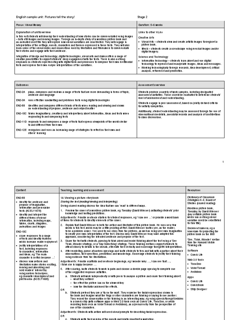 English Sample Unit: Pictures Tell The Story! Stage 2 | PDF ...