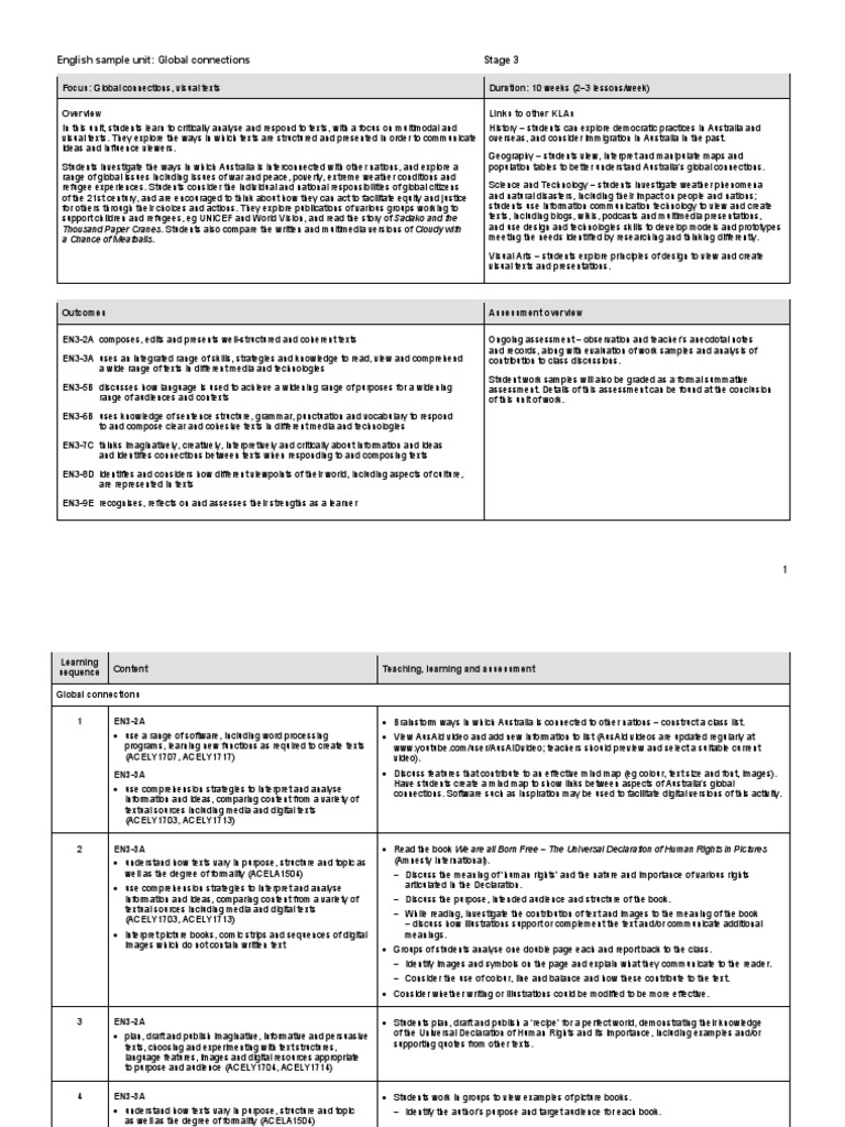 Global Connections Unit for Stage 3 Students | PDF | Reading ...