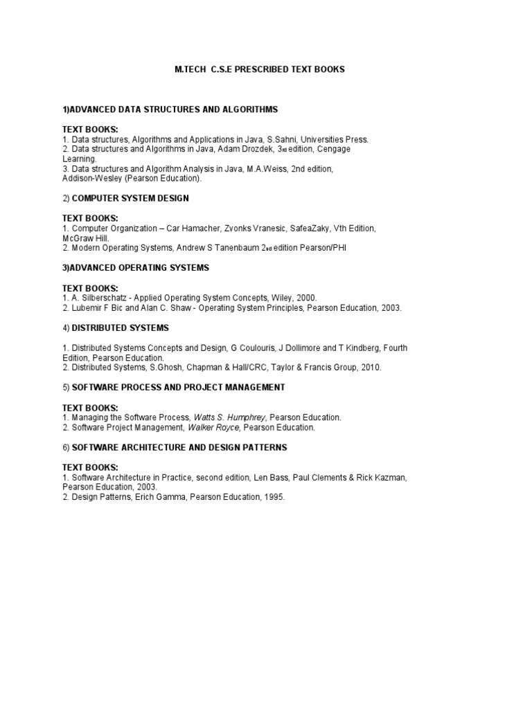 Prescribed Text Books For M.tech Cse | PDF