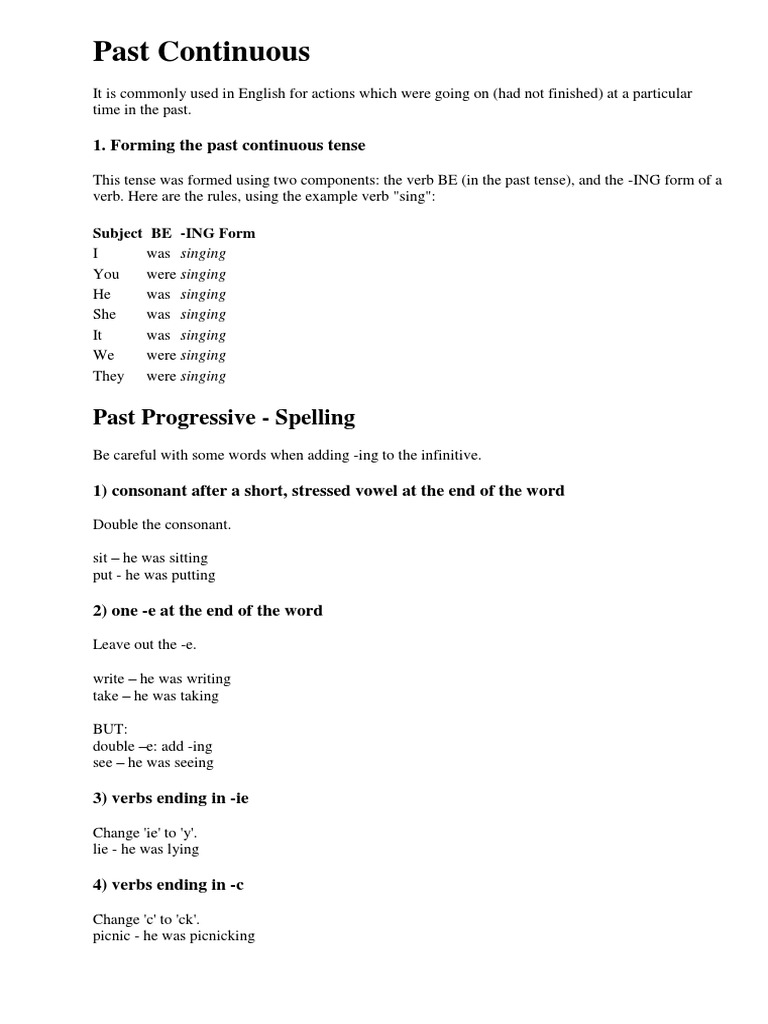 Past Continuous | PDF | Morphology | Rules