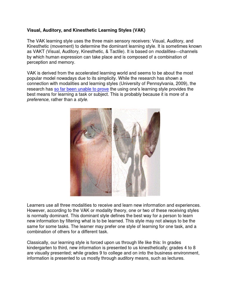 Channels: Visual, Auditory, and Kinesthetic Learning Styles (VAK) | PDF ...