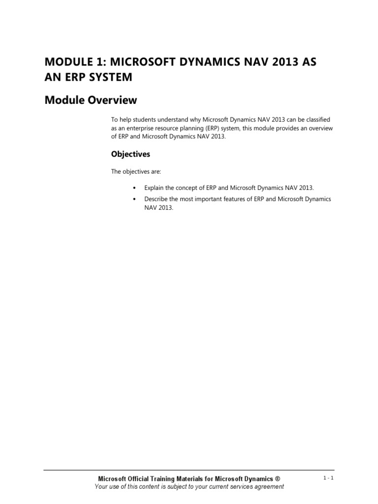 Module 1: Microsoft Dynamics Nav 2013 As An Erp System Module Overview ...