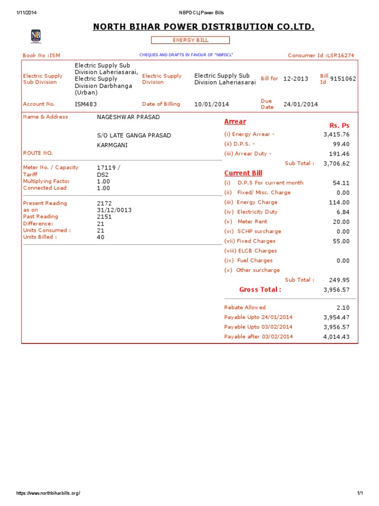 North Bihar Power Bill Summary | PDF