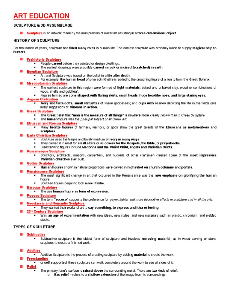 Art Education: Sculpture & 3D Assemblage | PDF | Relief | Sculpture