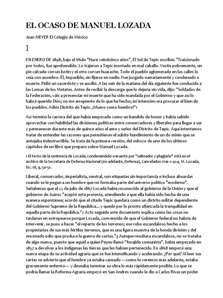 El Ocaso de Manuel Lozada | PDF | México | Nación