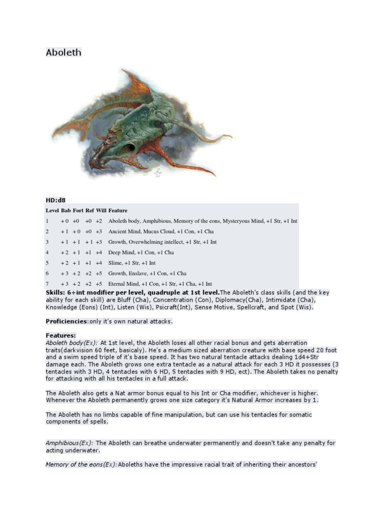 Aboleth | PDF | Mucus | Dungeons & Dragons