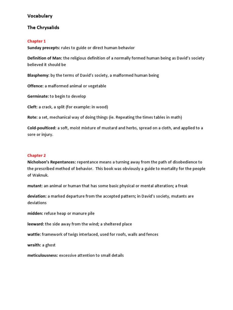 Vocabulary Guide for The Chrysalids | PDF | Religion And Belief | Science