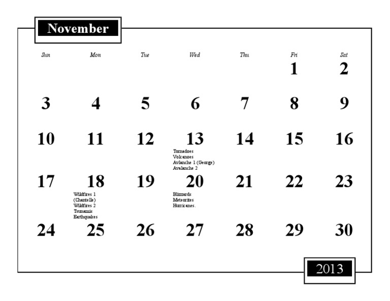 Natural Disasters Calendar 2013 | PDF