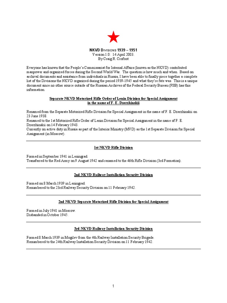 NKVD Divisions in WWII (1939-1951) | PDF | Ministry Of Internal Affairs ...