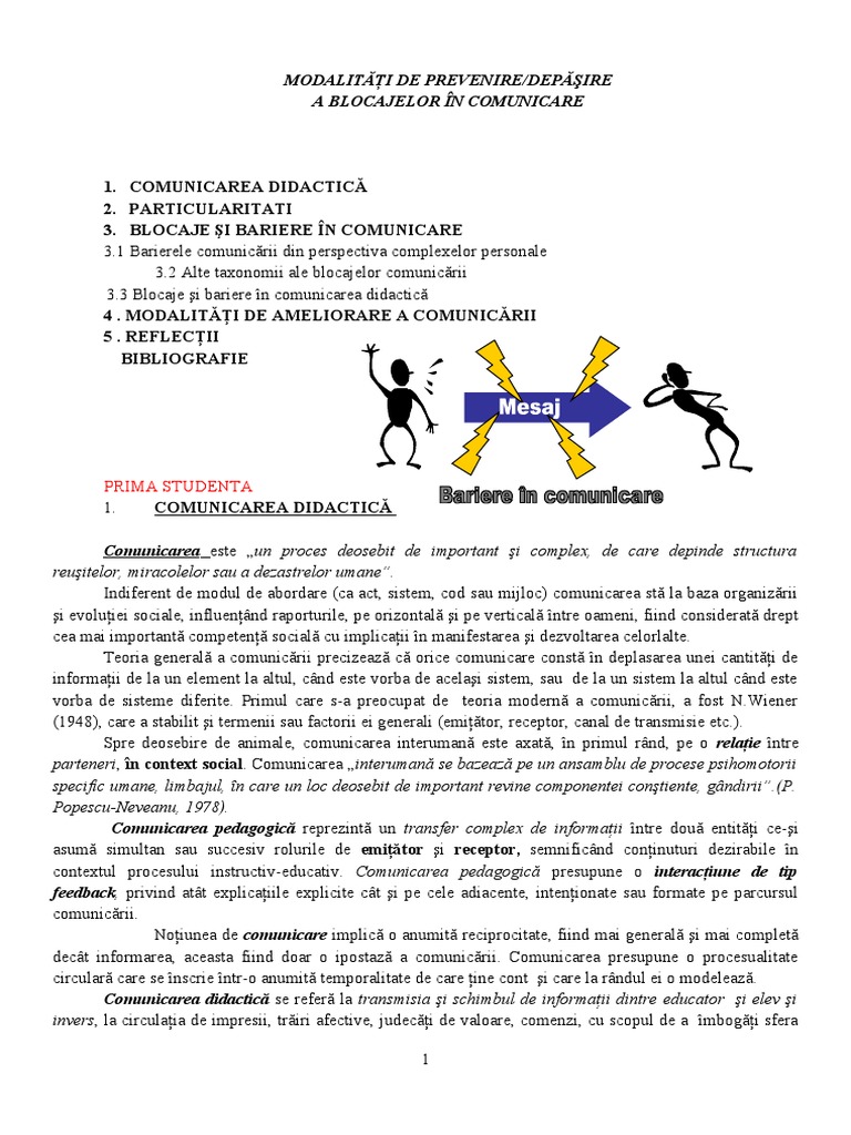blocaje si bariere in comunicarea didactica