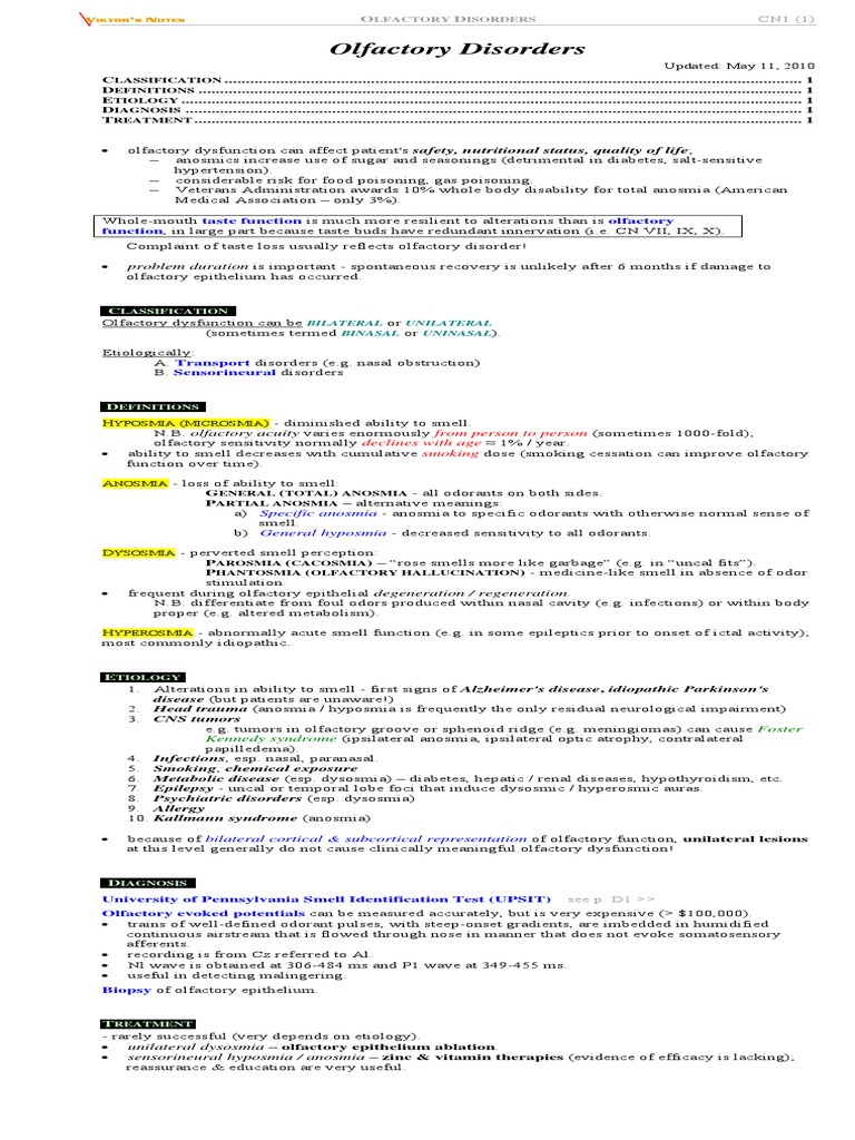 CN1. Olfactory Disorders | PDF | Olfactory System | Olfaction