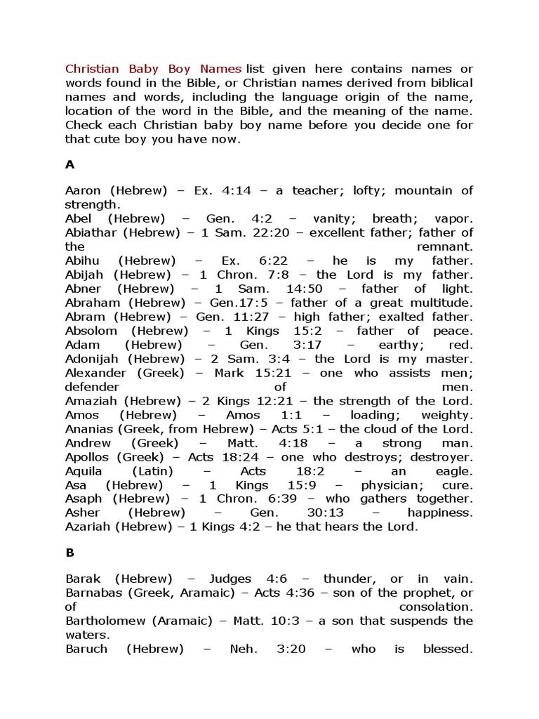 Christian Baby Names | PDF | Book Of Genesis | Books Of Kings