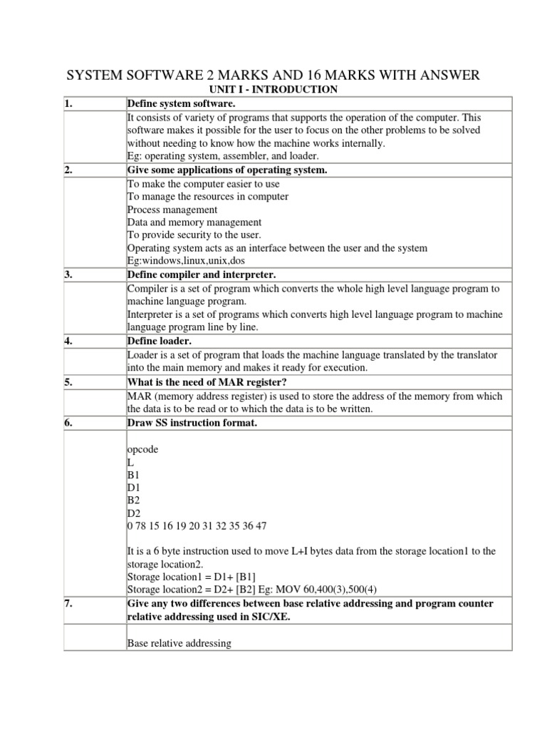 System Software 2 Marks and 16 Marks With Answer | PDF | Assembly Language | Library (Computing)