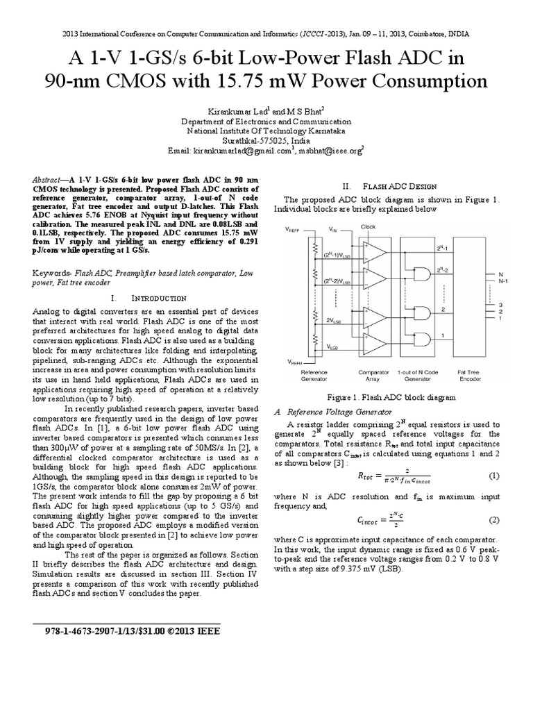 A 1-V 1-GSs 6-Bit Low-Power Flash ADC in 90nm CMOS | PDF | Analog To ...