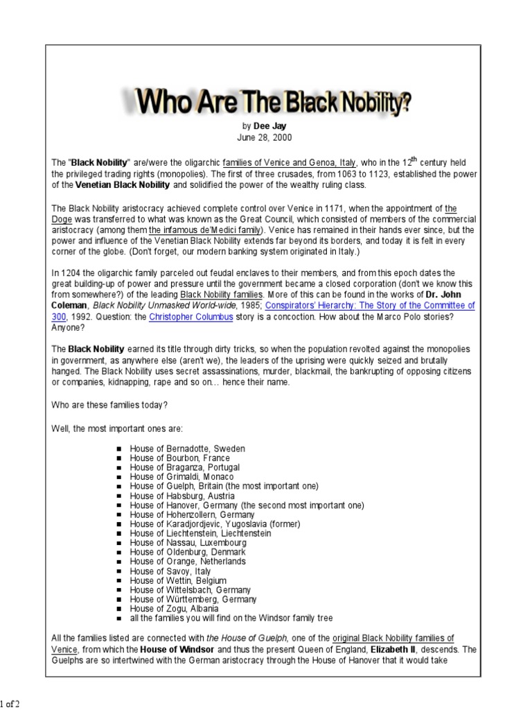 Who Are The Black Nobility | PDF