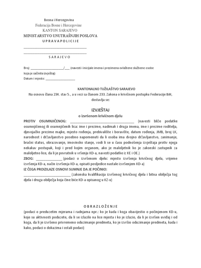 Izvjestaj o KD Obrazac | PDF