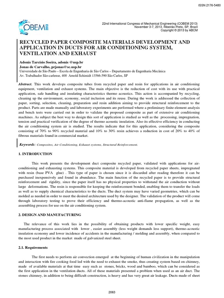 Recycled Paper Composite Materials Development and Application in Ducts ...