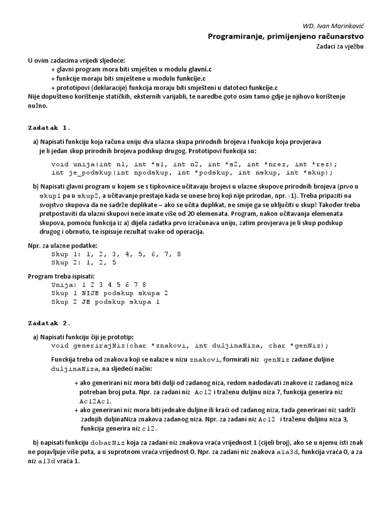 Programiranje: Zadaci Za Vježbu | PDF