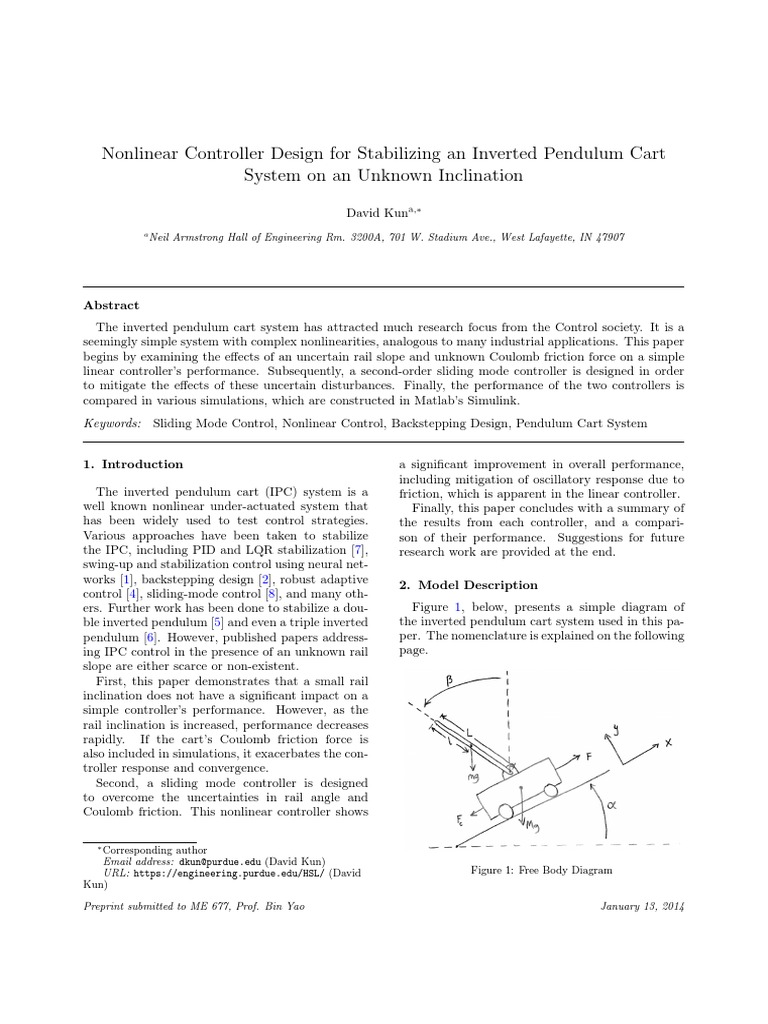 Nonlinear Controller Design For Inverted Pendulum Cart System On Uncertain Slope Pdf